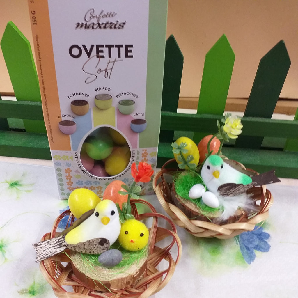 Uccellino pulcino fiori e tronco legno | segnaposto pasquale cestino ...